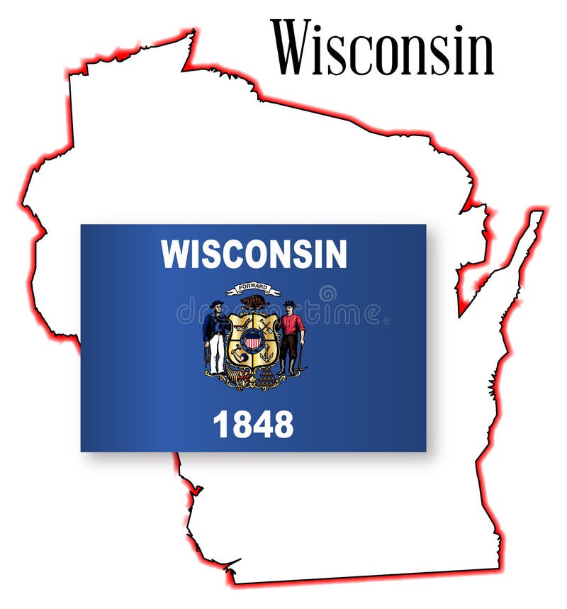 Wisconsin State Map and Flag Stock Vector - Illustration of space ...