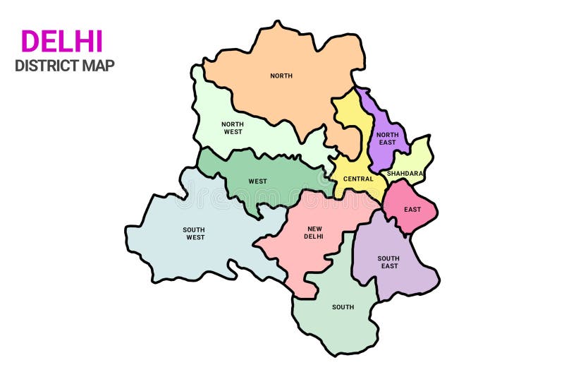 Outline Map of Delhi India and His Colourful Districts Stock ...
