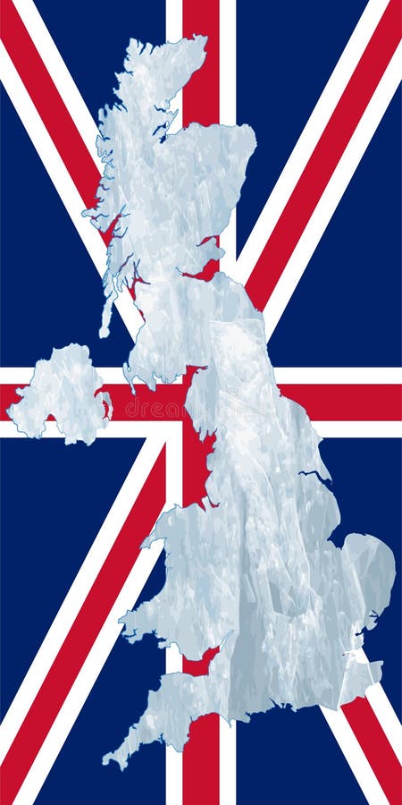 Outline Map of Great Britain with the Image of the National Flag. Ice ...