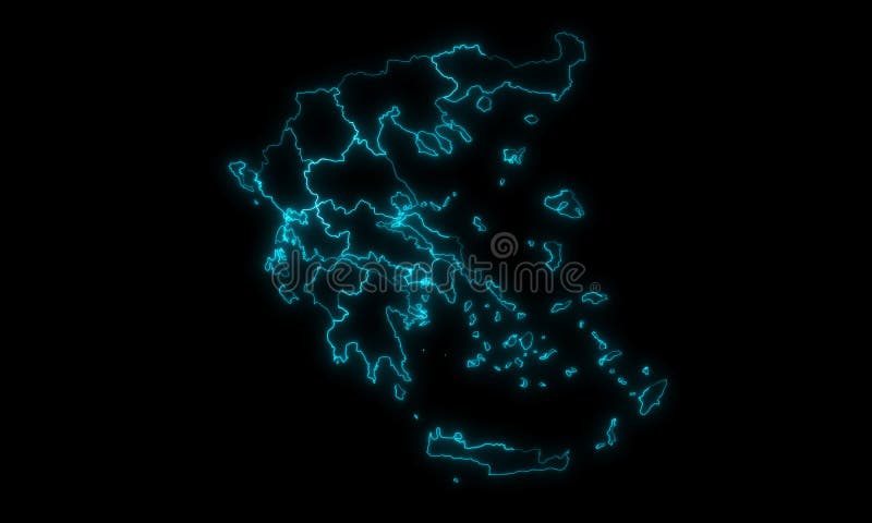 Outline Map of Greece with Regions in Black Background Stock ...