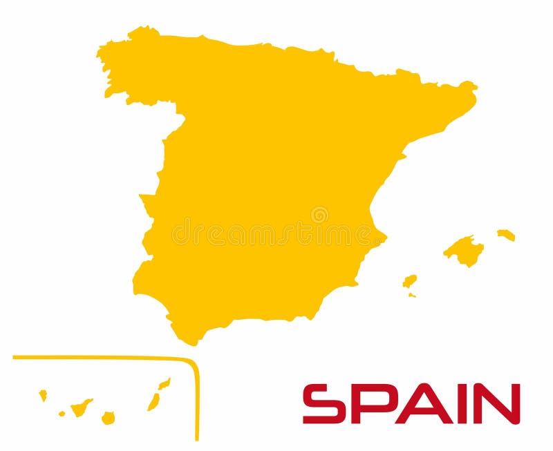 Outline Map of Spain. Yellow Graphics Casting on the White Background ...