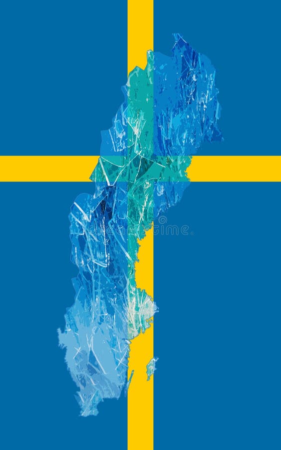 Outline Map of Sweden with the Image of the National Flag. Ice Inside ...