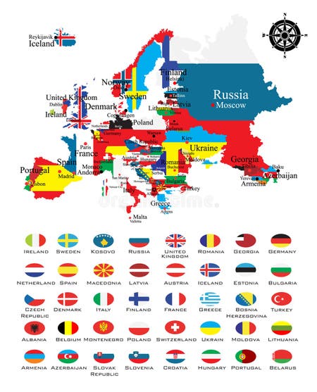 Outline Maps of the Countries with National Flags Stock Vector ...