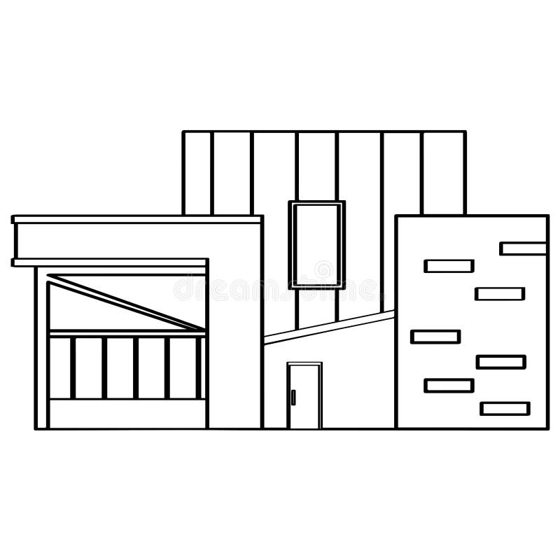 Outline Of A Modern House Building Stock Vector - Illustration of ...