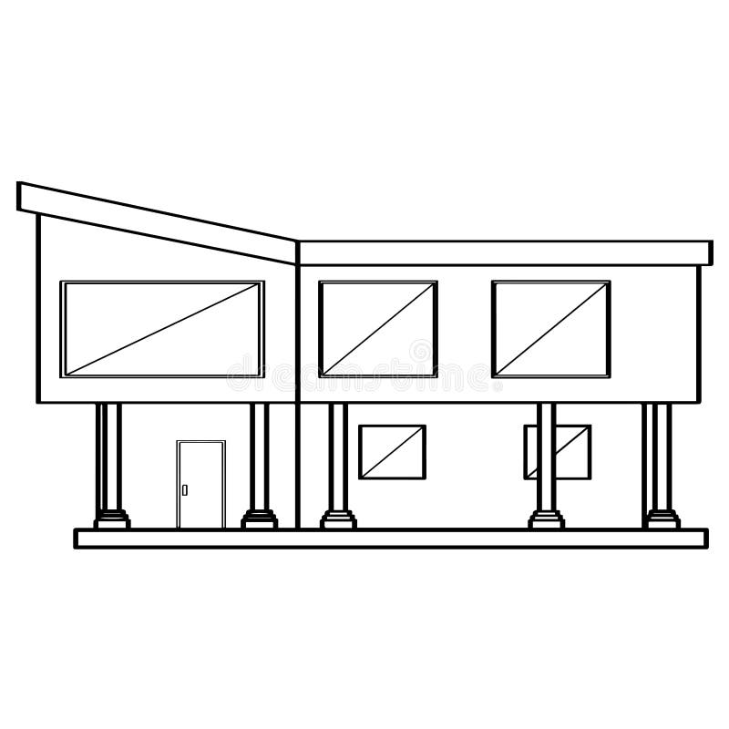Outline of a Modern House Building Stock Vector - Illustration of ...