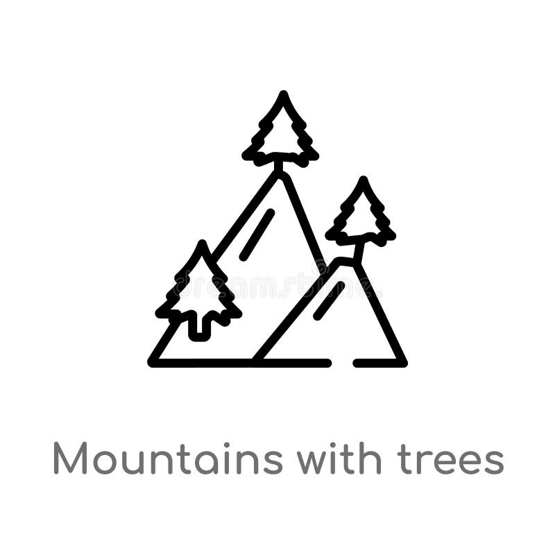 Outline Mountains with Trees Vector Icon. Isolated Black Simple Line ...