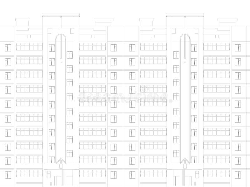 The Outline of a Multi-storey Residential Building. Front View Stock ...