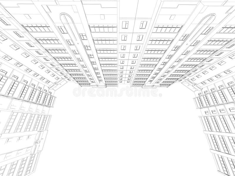 The Outline of a Multi-storey Residential Building. View from Above. 3D ...