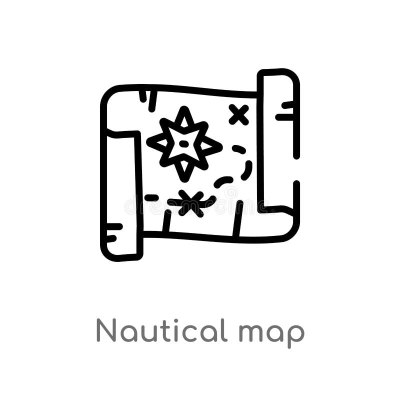Outline Nautical Map Vector Icon. Isolated Black Simple Line Element ...