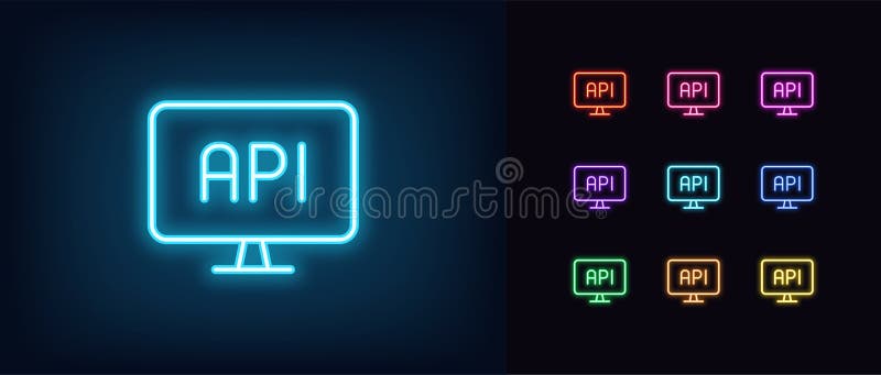 Outline Neon API Icon. Glowing Neon Computer with API Sign, Development ...