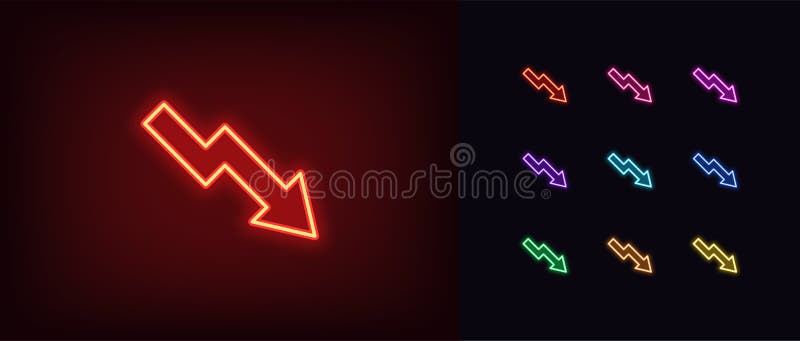 Outline Neon Decrease Arrow Icon. Glowing Neon Decline Chart Sign, Downward Arrow Pictogram in ...