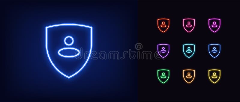 Outline Neon Shield Icon with User. Glowing Neon, Personal Guard Sign ...