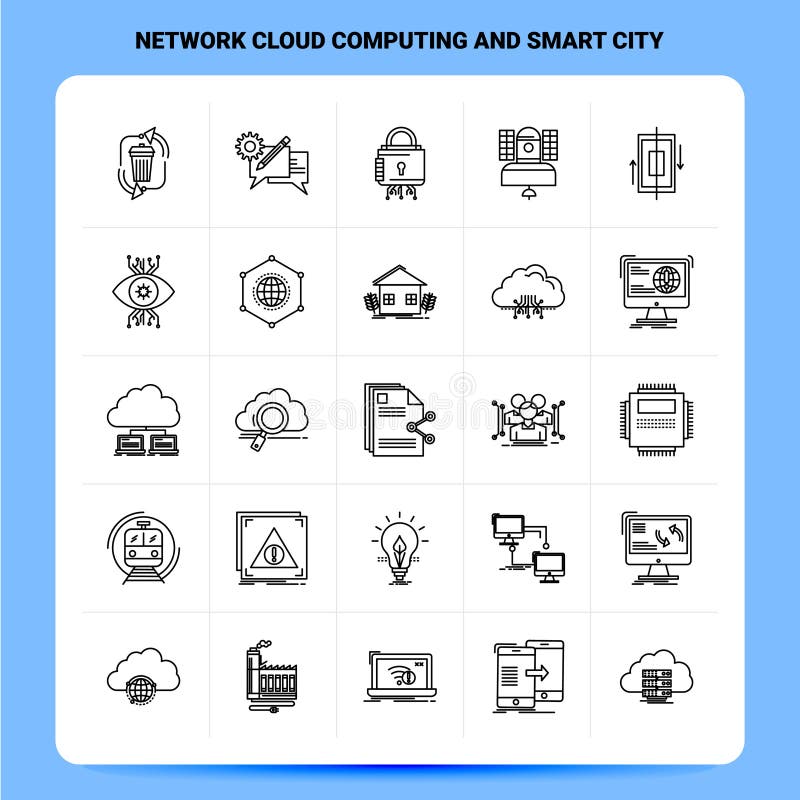 OutLine 25 Network Cloud Computing and Smart City Icon Set. Vector Line ...