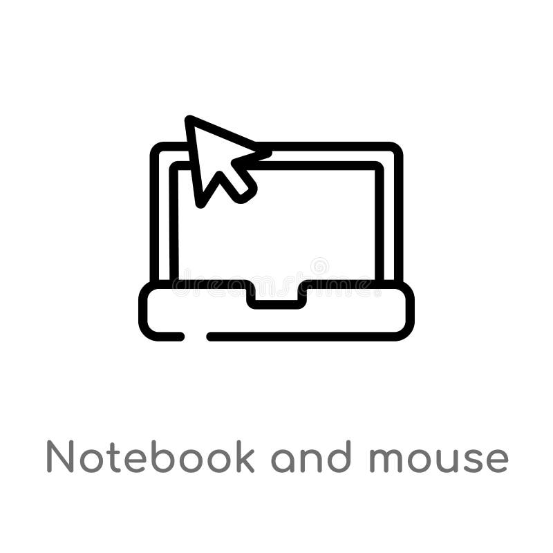 Outline Notebook And Mouse Cursor Vector Icon Isolated Black Simple