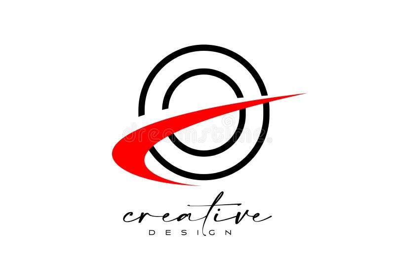 Outline O Letter Logo Design with Creative Red Swoosh. Letter O Initial ...