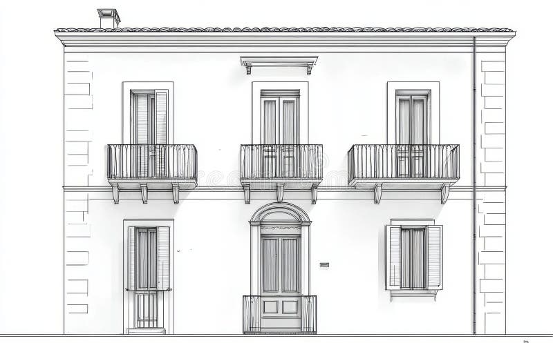 Outline of an Old European Stone Edifice with Stairs Stock Image ...