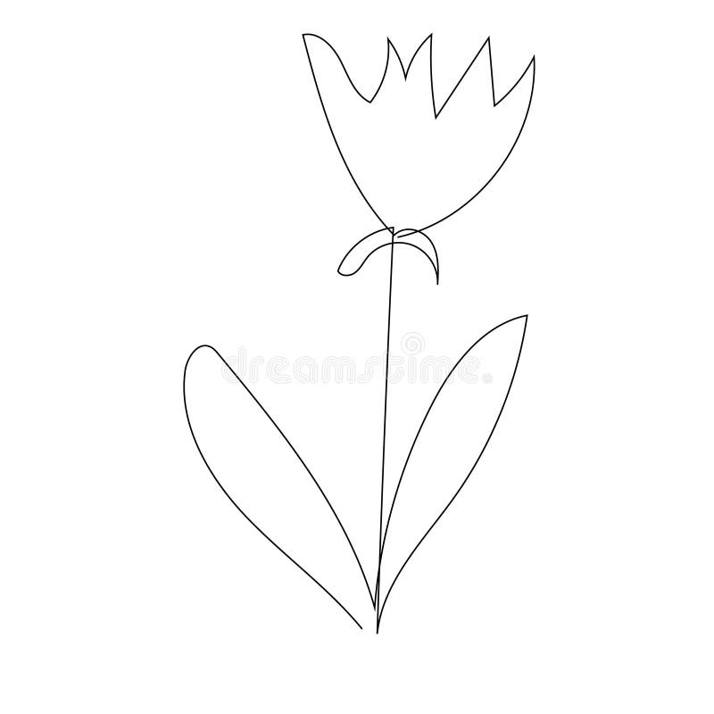 Outline One Line Spring Flower Doodle Handdrawn Stock Vector ...