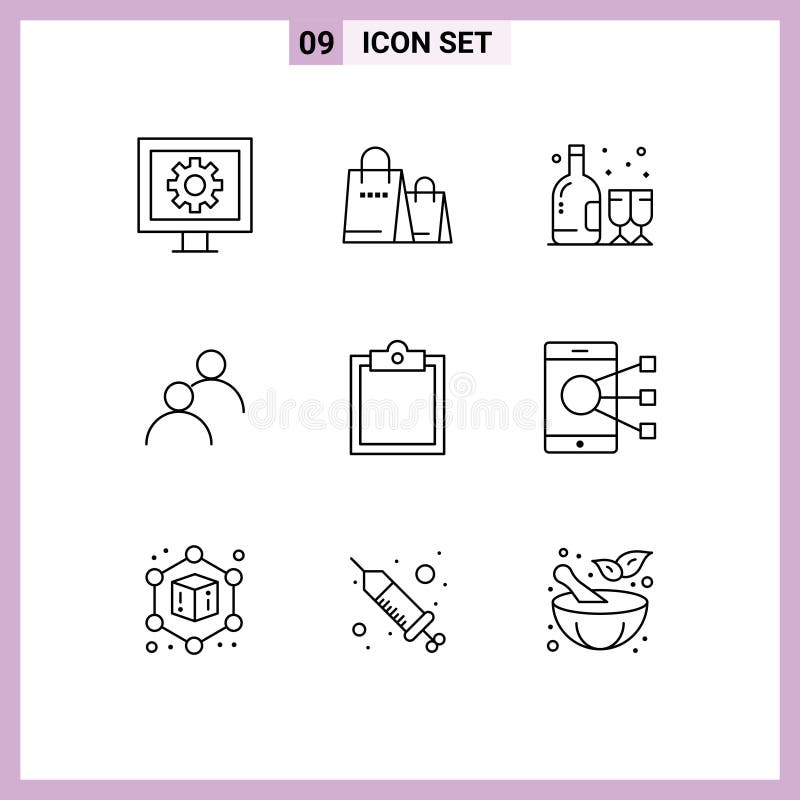 Outline Pack of 9 Universal Symbols of Clipboard, Basic, Alcohol ...
