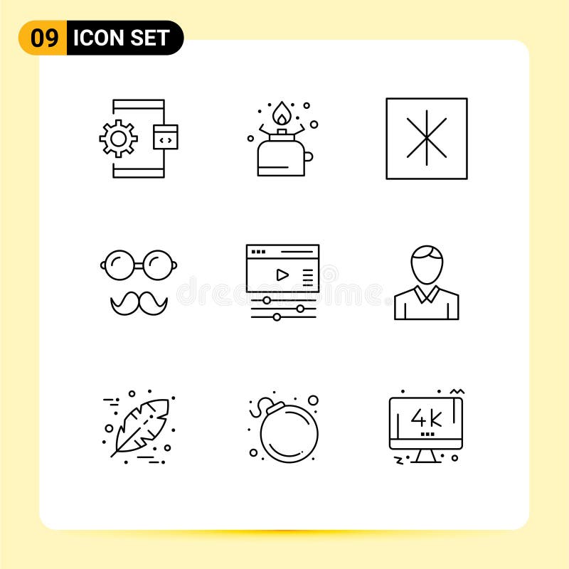 User Interface Pack of 9 Basic Outlines of Creative, Glasses, Picnic ...