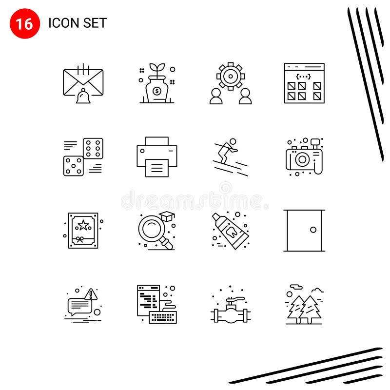 Set Of 16 Modern Ui Icons Symbols Signs For Development Coding Tree App Setting Stock Vector