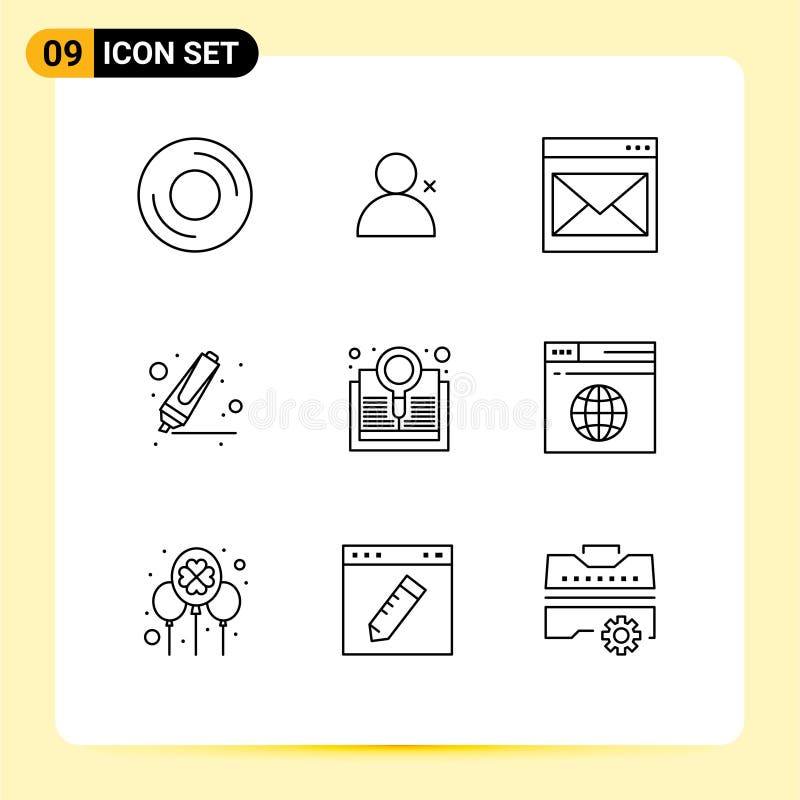 Outline Pack of 9 Universal Symbols of Explore, Marker, Communication ...