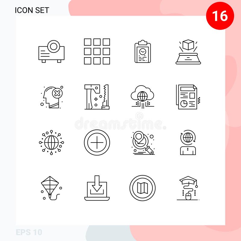 Outline Pack of 16 Universal Symbols of Human, Failure, Progress, Brain ...