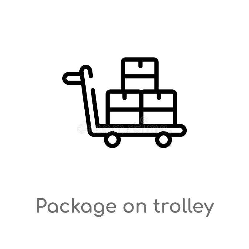 Outline Package on Trolley Vector Icon. Isolated Black Simple Line ...