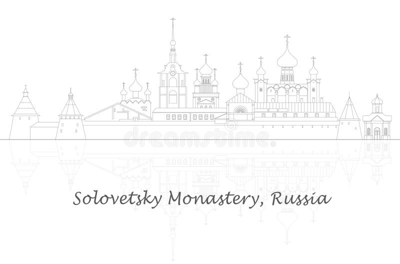 Outline Panorama of Solovetsky Monastery, Russia Stock Illustration ...