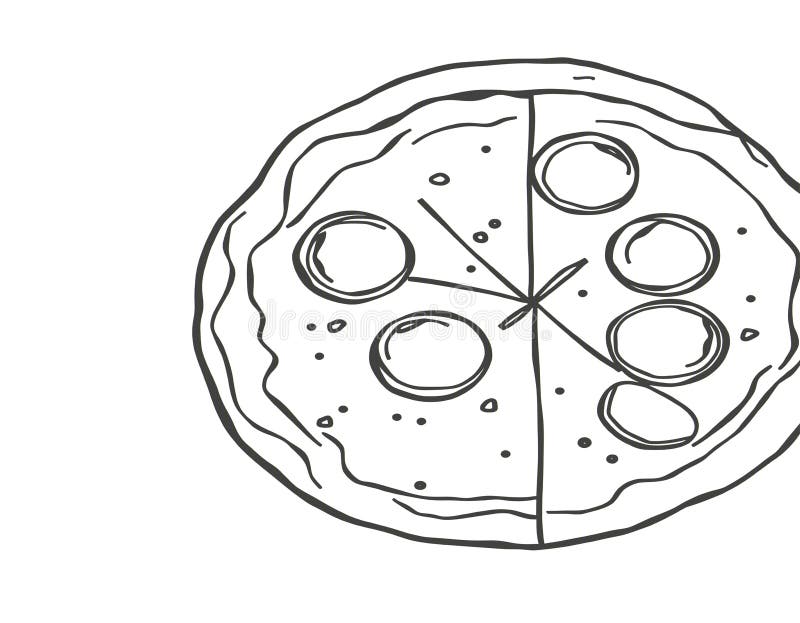 Outline Pepperoni Pizza Coloring Sheet for Beginners Stock Illustration ...