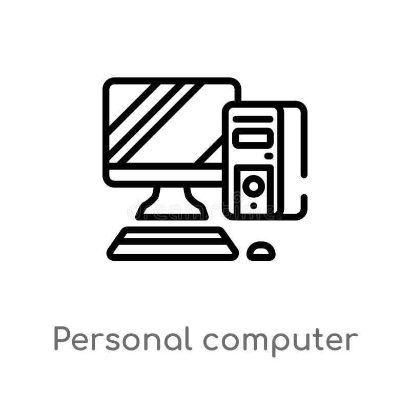 Outline Personal Computer Vector Icon. Isolated Black Simple Line ...
