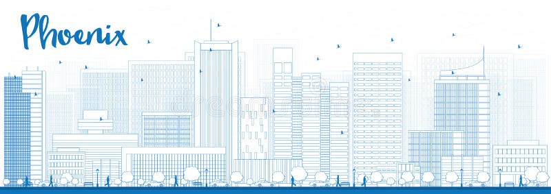 Outline Phoenix Skyline with Blue Buildings Stock Vector - Illustration ...