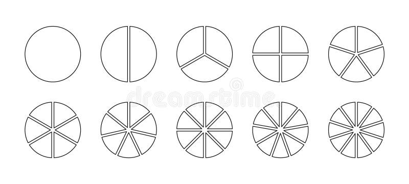 Outline Pie Diagram Divided into Sectors. Set Schemes with Pieces ...
