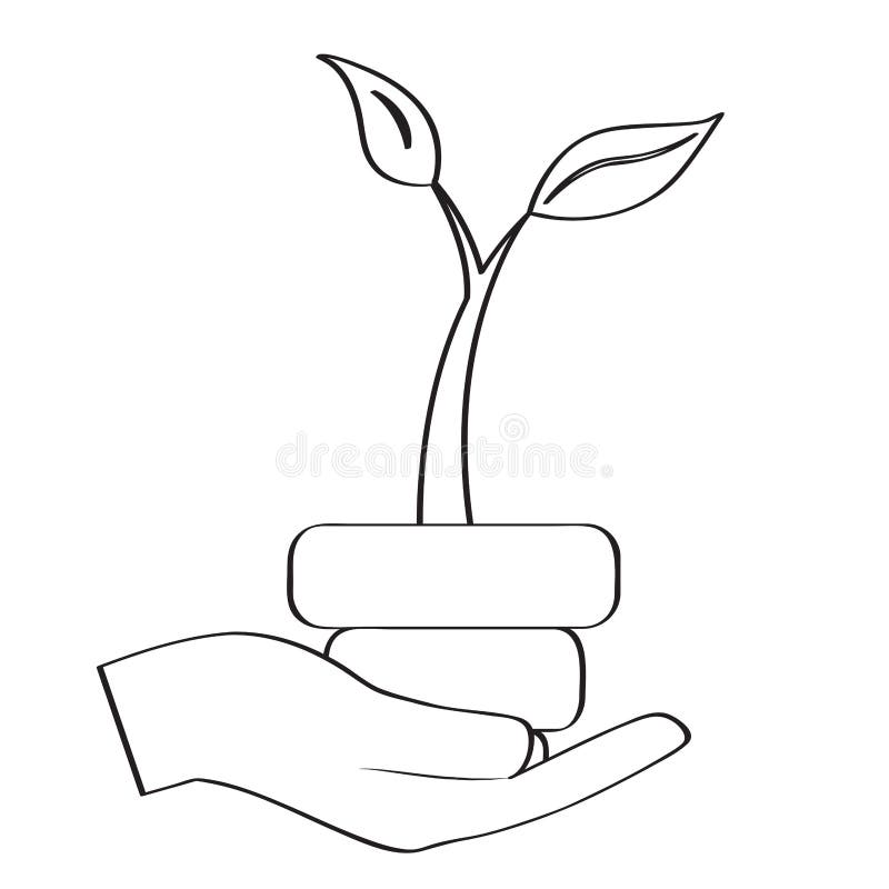 Outline of a Plant on a Hand Stock Vector - Illustration of environment ...
