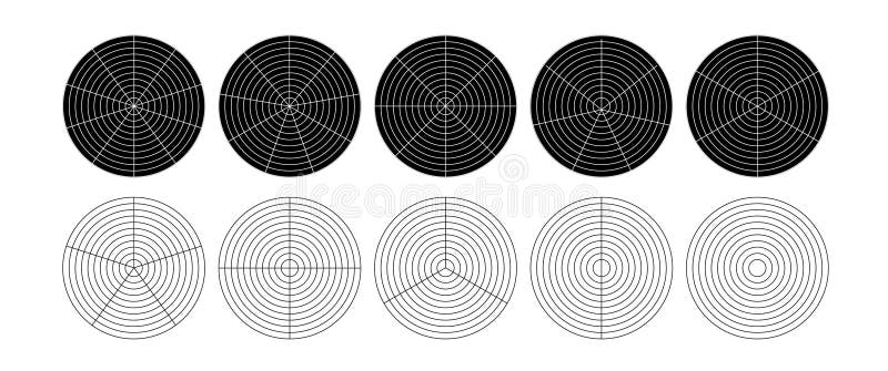 Outline Polar Grid Set. Polar Grid Divided Template Set. Radar Circular ...