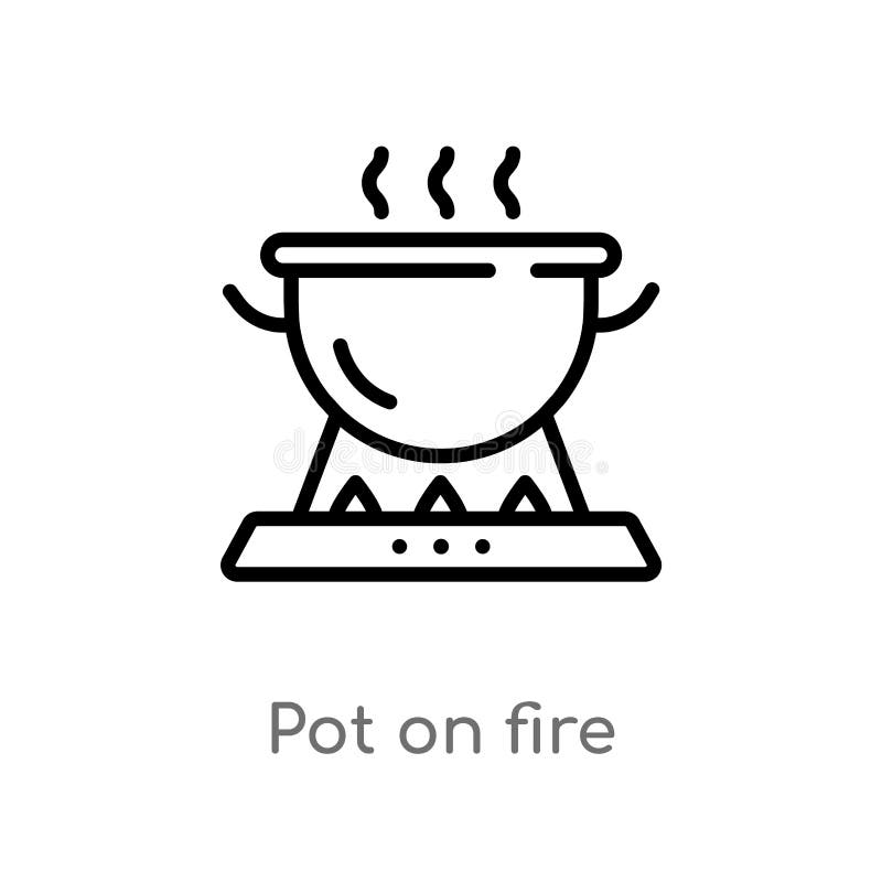 Outline Pot on Fire Vector Icon. Isolated Black Simple Line Element ...