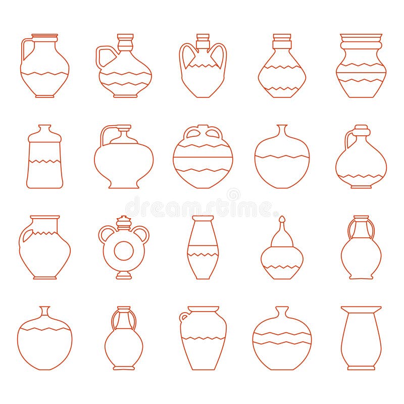 Outline Pots Collection. Vase Pottery with Geometric Elements. Vector ...