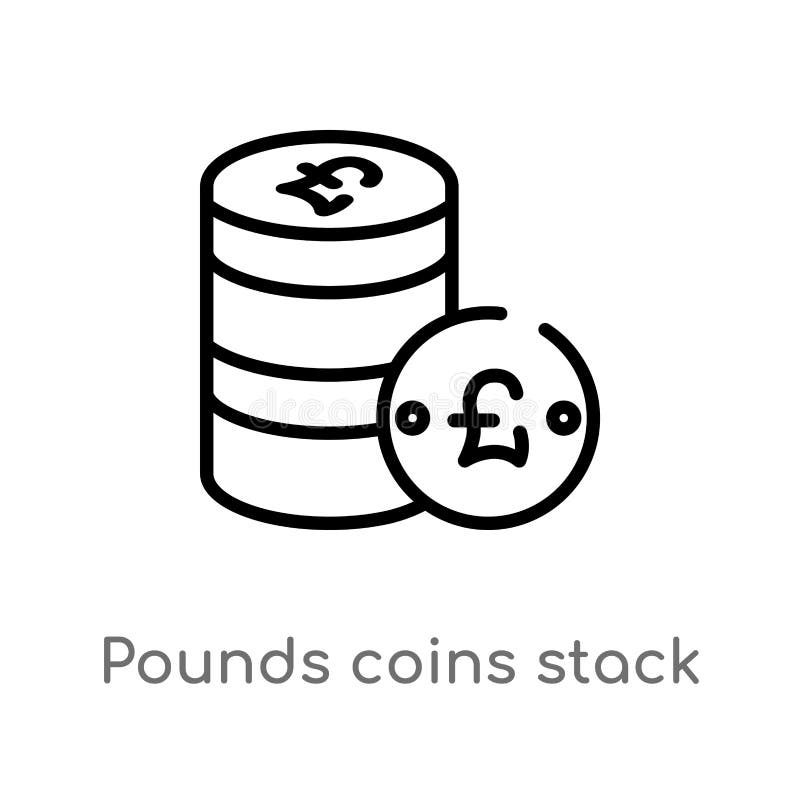 Outline Pounds Coins Stack Vector Icon. Isolated Black Simple Line ...