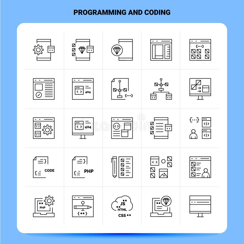 Outline 25 Programming And Coding Icon Set Vector Line Style Design Black Icons Set Linear