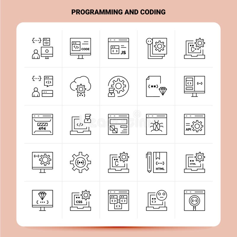 Outline 25 Programming And Coding Icon Set Vector Line Style Design Black Icons Set Linear