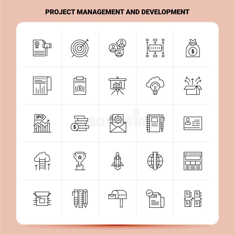 OutLine 25 Project Management and Development Icon Set. Vector Line ...