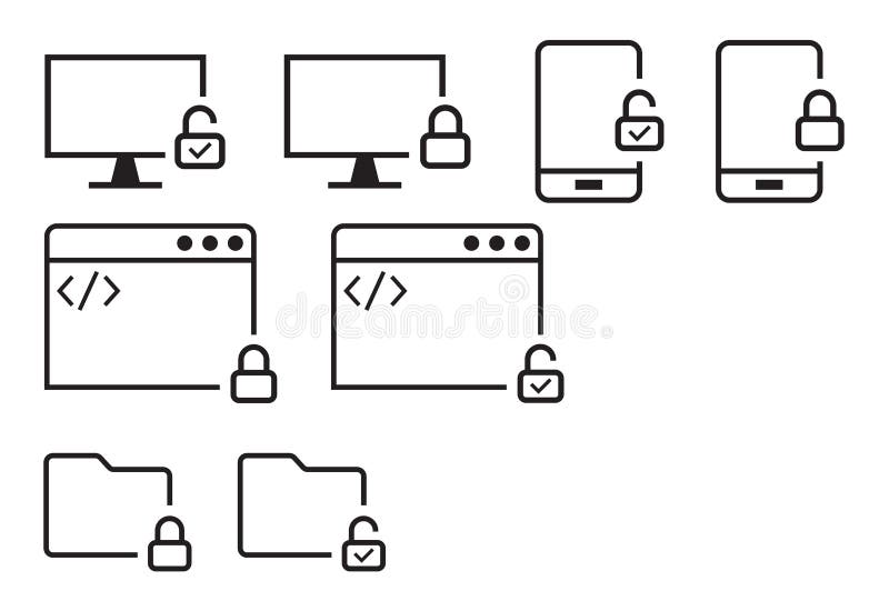 Outline Protection Icon Set Stock Illustration - Illustration of icon ...