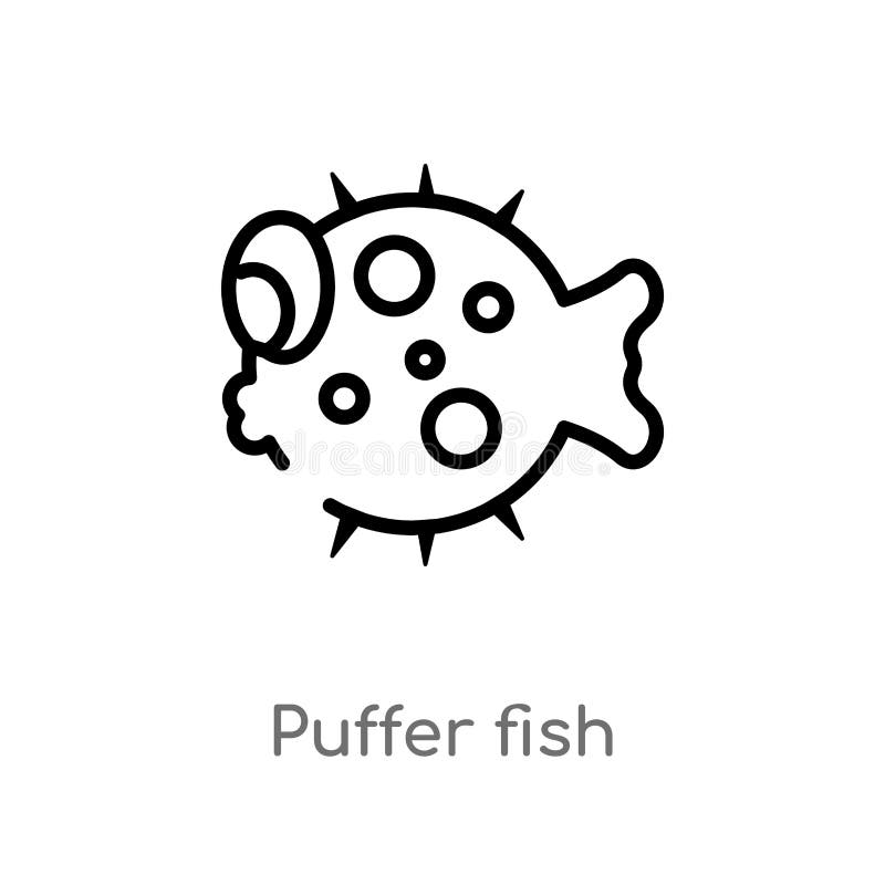 Outline Puffer Fish Vector Icon. Isolated Black Simple Line Element Illustration from Animals ...