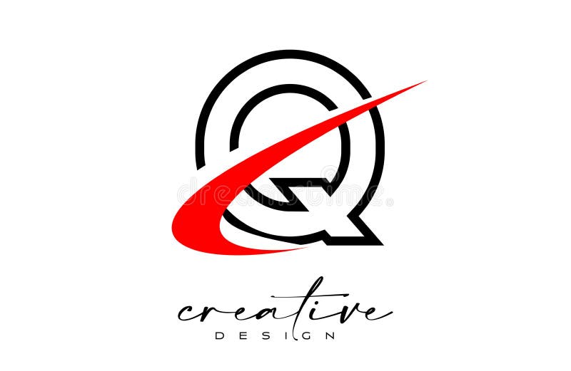 Outline Q Letter Logo Design with Creative Red Swoosh. Letter Q Initial ...