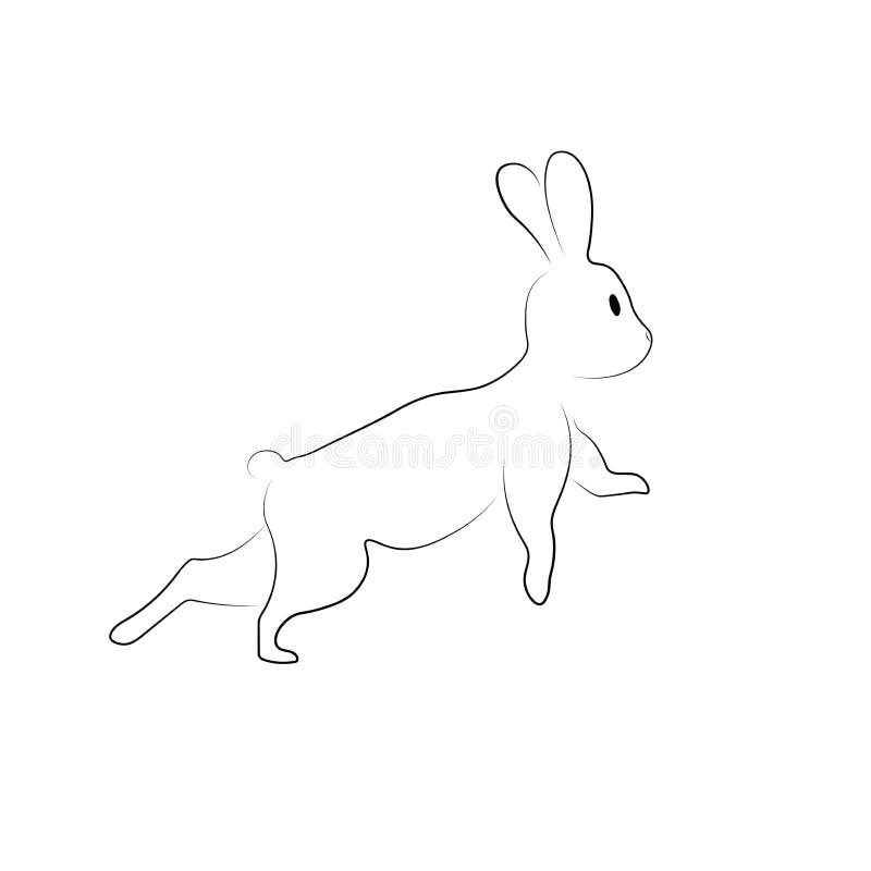 Outline Rabbit Sitting Back View Line Art with Spot Isolated on White ...