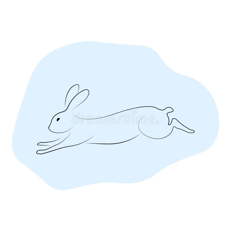 Outline Rabbit Sitting Back View Line Art with Spot Isolated on White ...