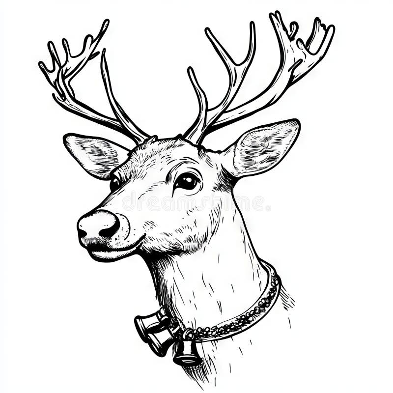 Outline of a Reindeer with a Sleigh Bell Collar. Stock Illustration ...