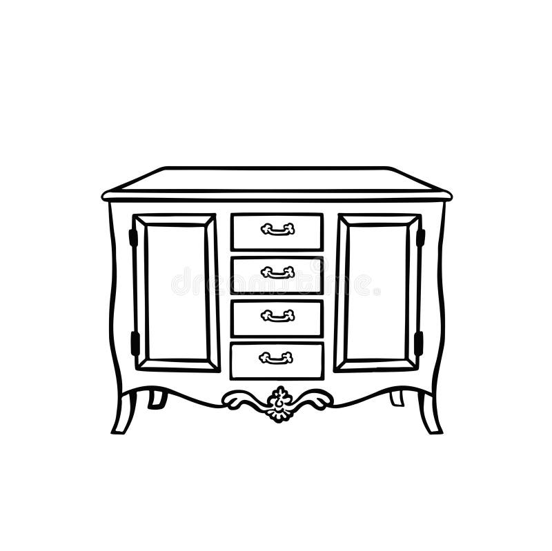 Outline Retro Cabinet, Bedside Table Symbol, Black Monochrome Vector ...