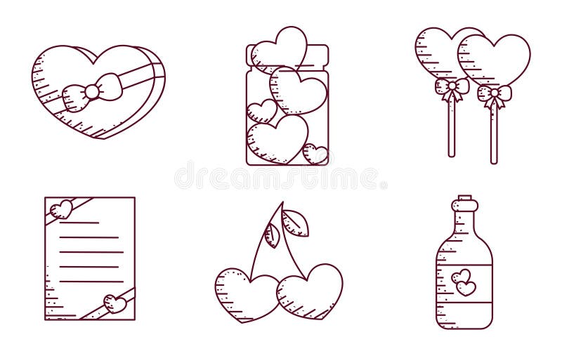 Outline Romantic Icons Set. Vector Stock Vector - Illustration of love ...
