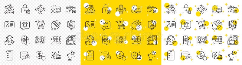 Outline Save Planet, Qr Code and Id Card Line Icons. for Web App ...