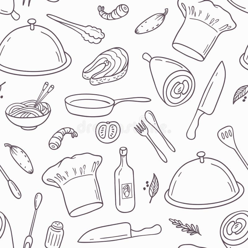 Outline Seamless Pattern with Hand Drawn Food Stock Vector ...